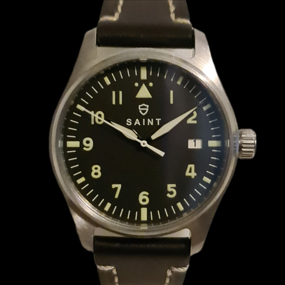 The Pilot (Black Leather) – Saint automatic watches